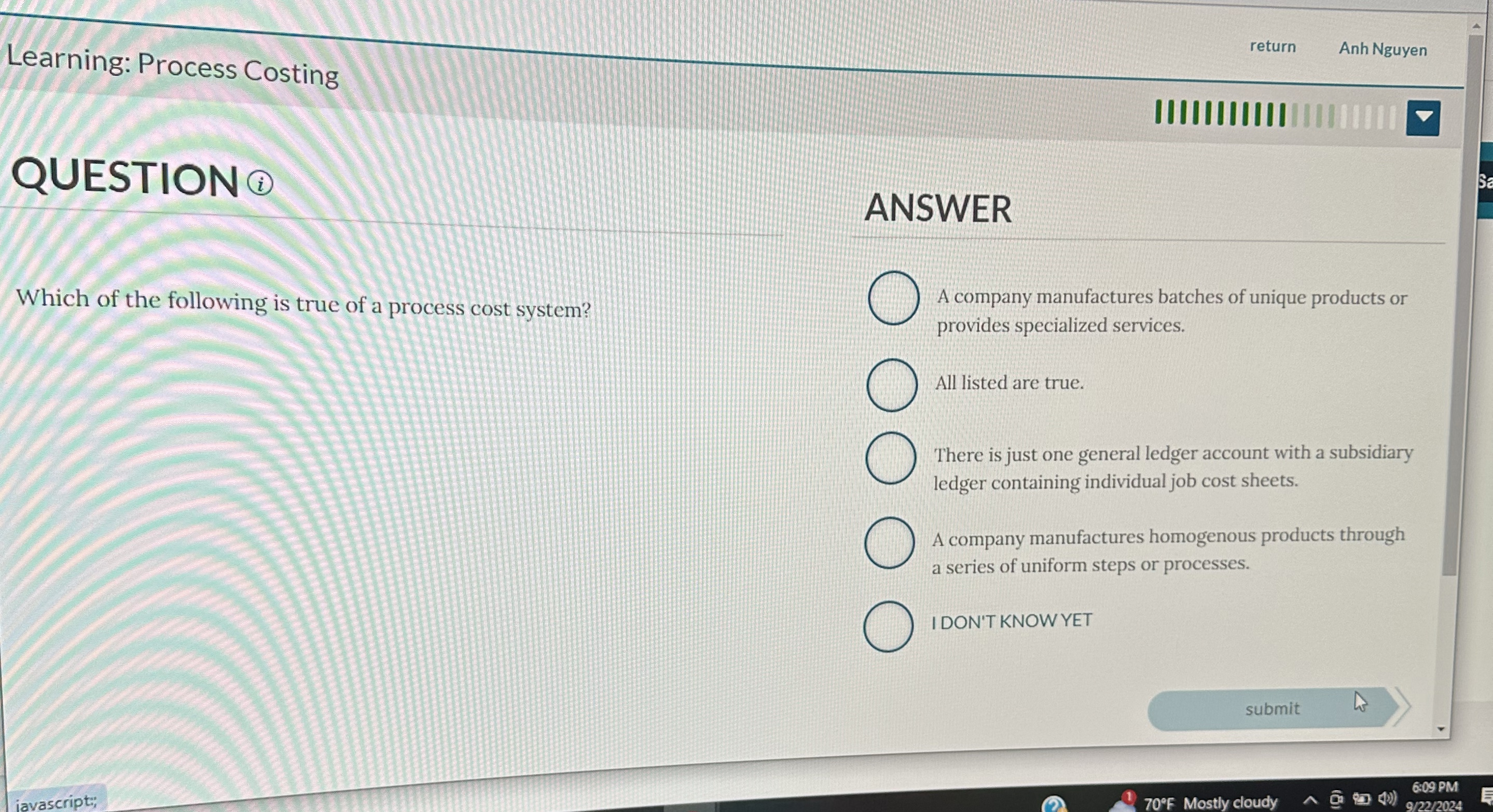 Solved Learning: Process CostingQUESTION (i)ANSWERWhich of | Chegg.com