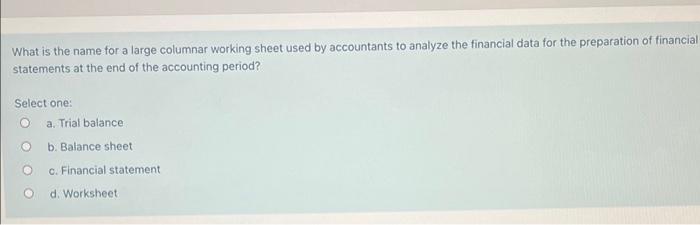 Solved What is the name for a large columnar working sheet | Chegg.com