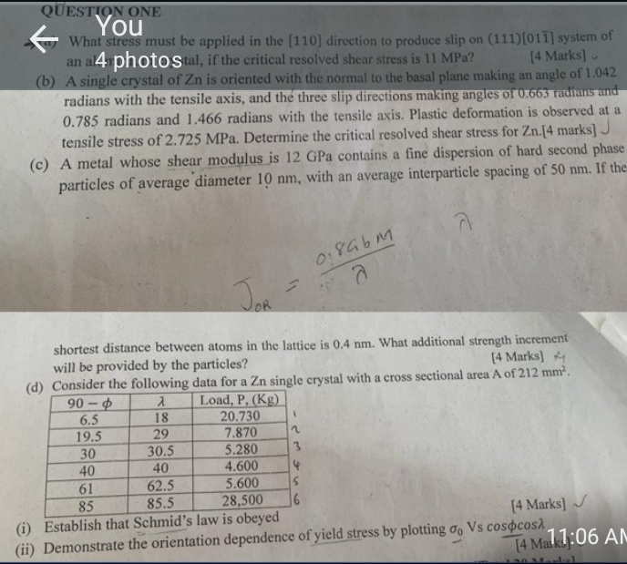 Solved QÜESTRNONEWhat stress must be applied in the 110 | Chegg.com