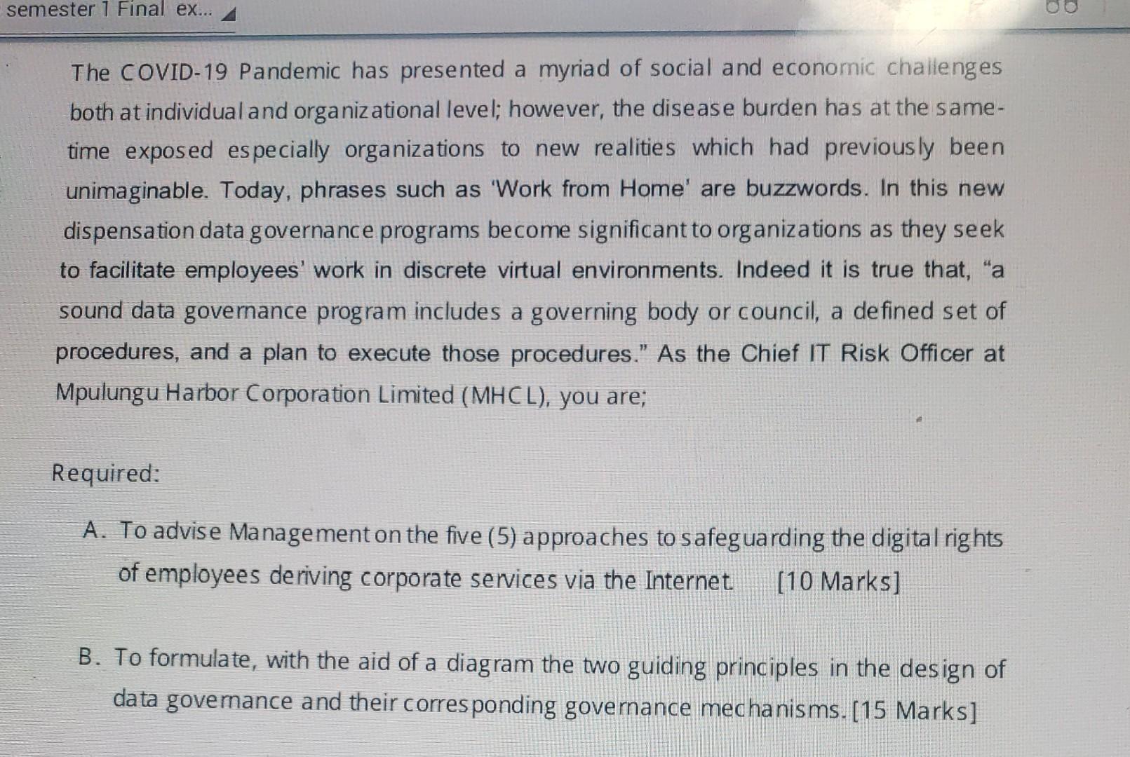 Solved The COVID-19 Pandemic has presented a myriad of | Chegg.com