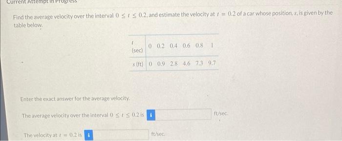 Solved Find the average velocity over the interval 0≤t≤0.2, | Chegg.com