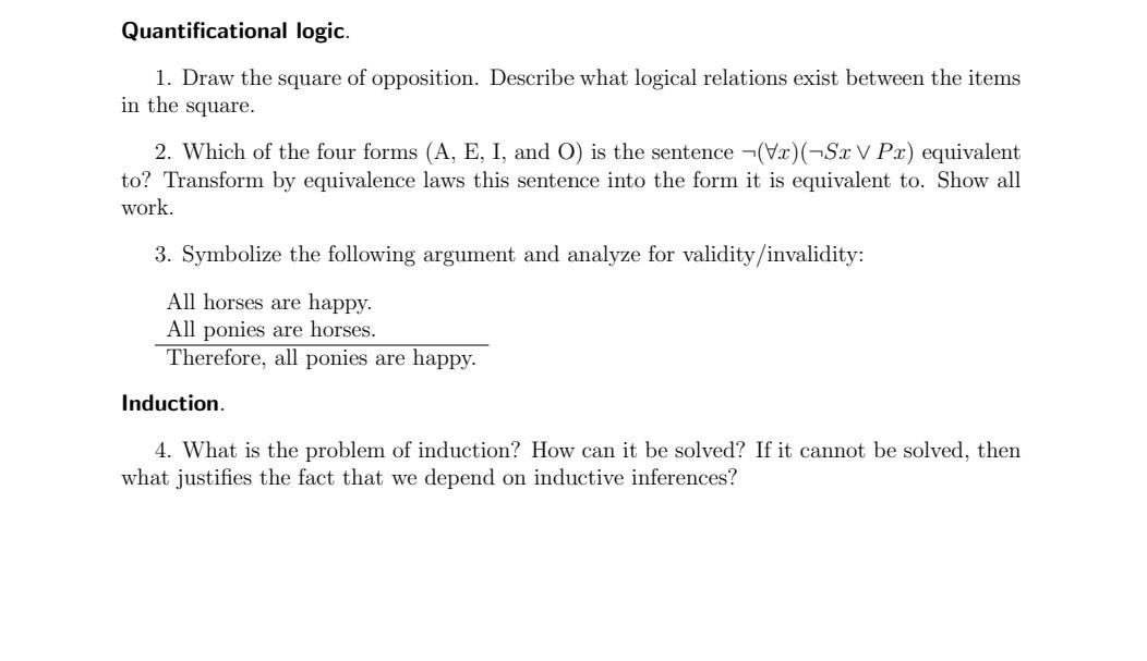 Solved Quantificational logic. 1. Draw the square of | Chegg.com