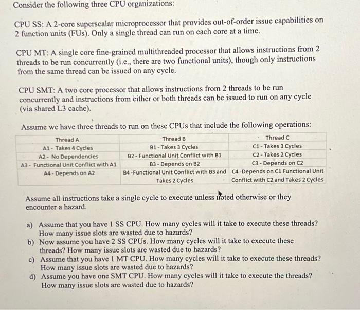 Solved Consider the following three CPU organizations: CPU | Chegg.com