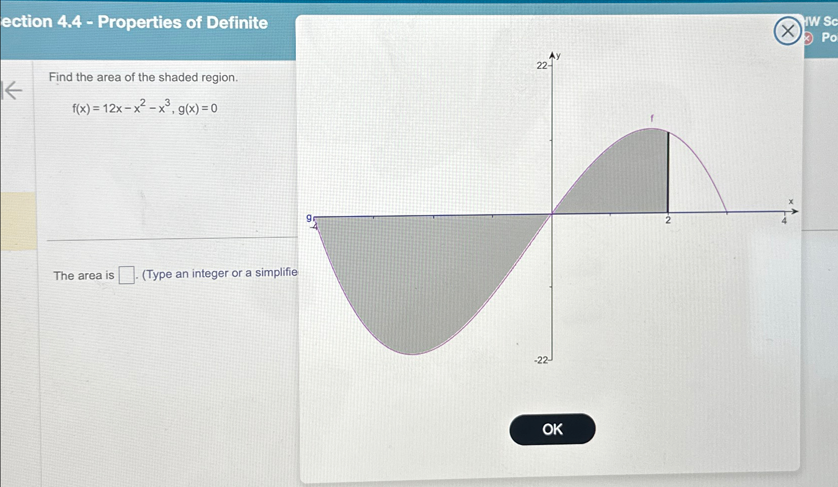 Solved ection 4.4 - ﻿Properties of DefiniteFind the area of | Chegg.com