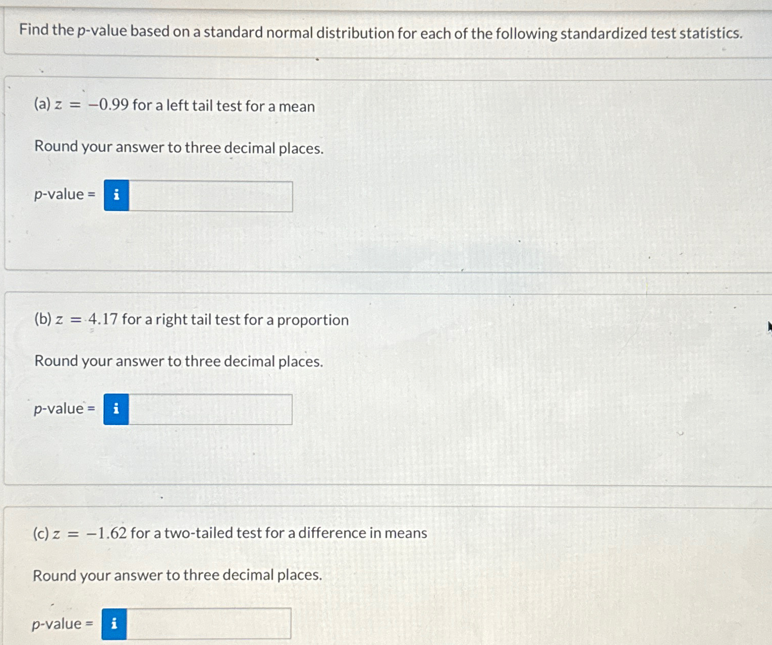 Solved Find the p-value based on a standard normal | Chegg.com