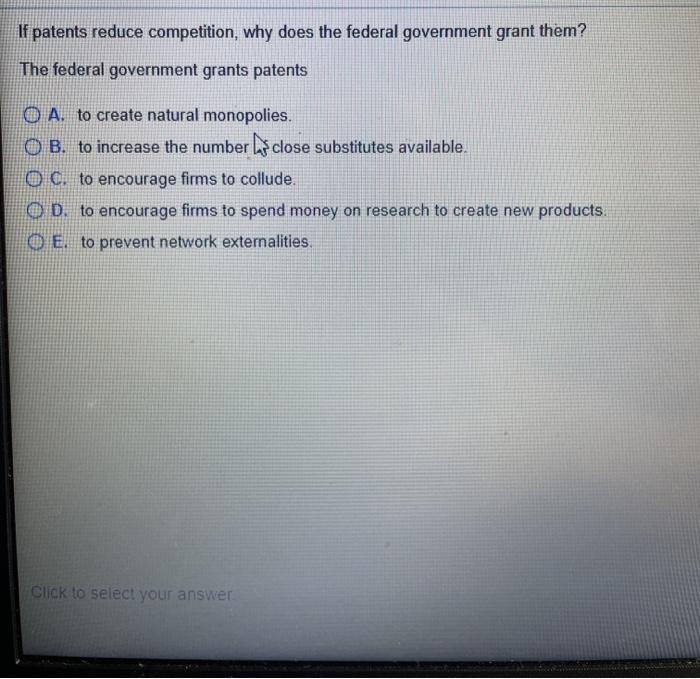 Solved If patents reduce competition, why does the federal | Chegg.com