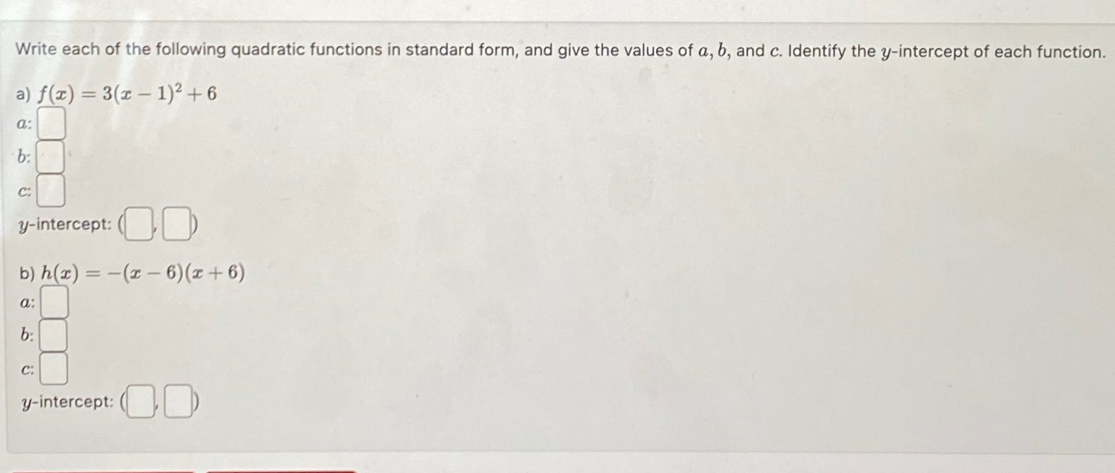 Write each of the following quadratic functions in | Chegg.com