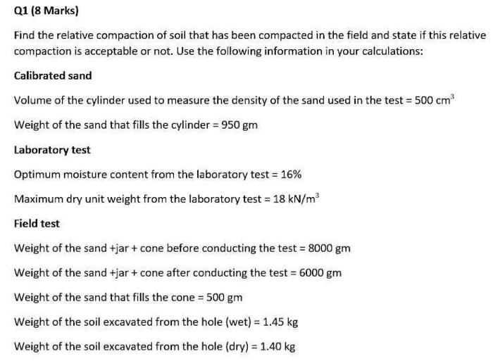 Solved Find the relative compaction of soil that has been | Chegg.com