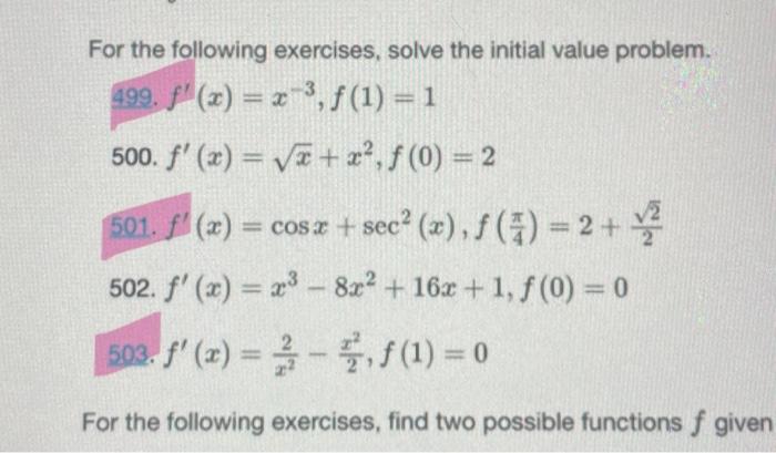 Solved For the following exercises, solve the initial value | Chegg.com