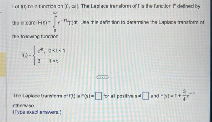Solved Let f(t) be a function on [0,∞). The Laplace | Chegg.com