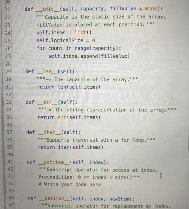 Solved In The Array Class Of The Arrays py File Complete The Chegg