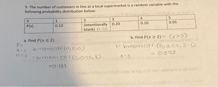 Solved 9. The number of customers in line at a local | Chegg.com