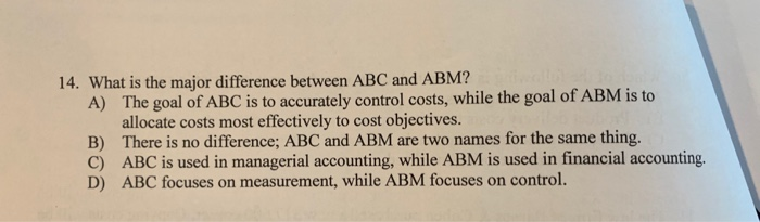 Solved 14. What is the major difference between ABC and ABM? | Chegg.com