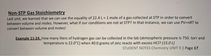 Solved Non-STP Gas Stoichiometry Last unit, we learned that | Chegg.com