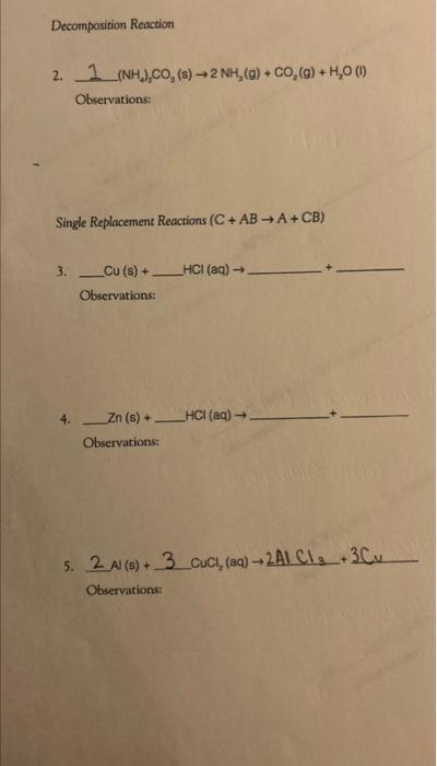 Solved Decomposition Reaction 2. 1(NH4)2CO3( s)→2NH2( | Chegg.com