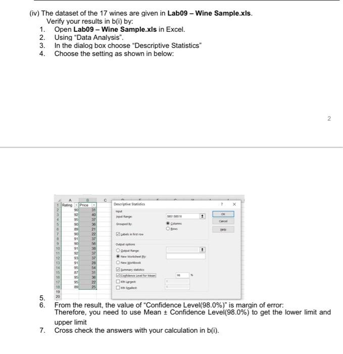 Solved (iv) The dataset of the 17 wines are given in Lab09 - | Chegg.com