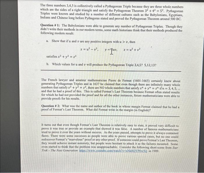 Solved The three numbers 3,4,5 is collectively called a | Chegg.com