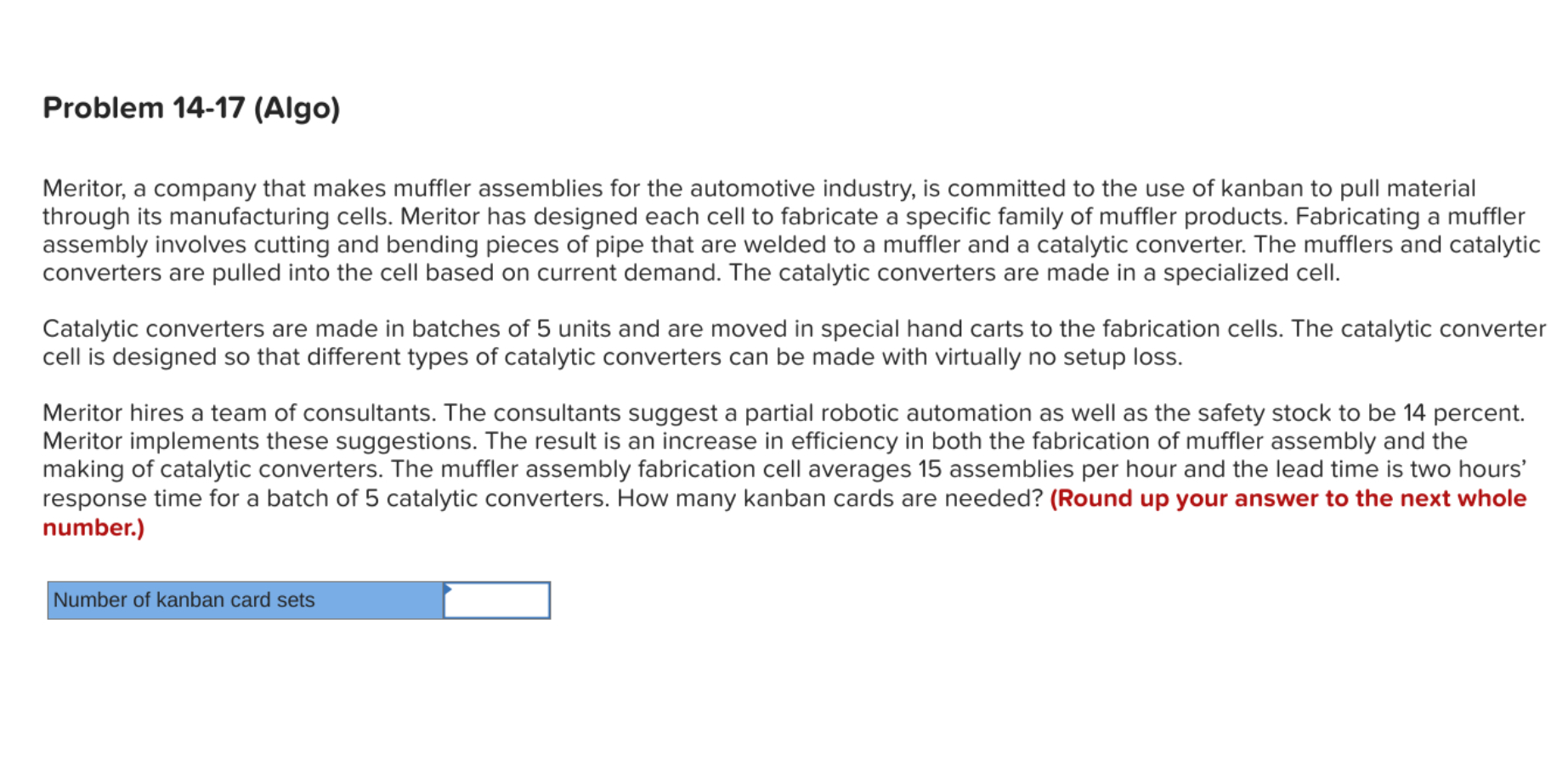 Solved Problem 14-17 (Algo)Meritor, a company that makes | Chegg.com
