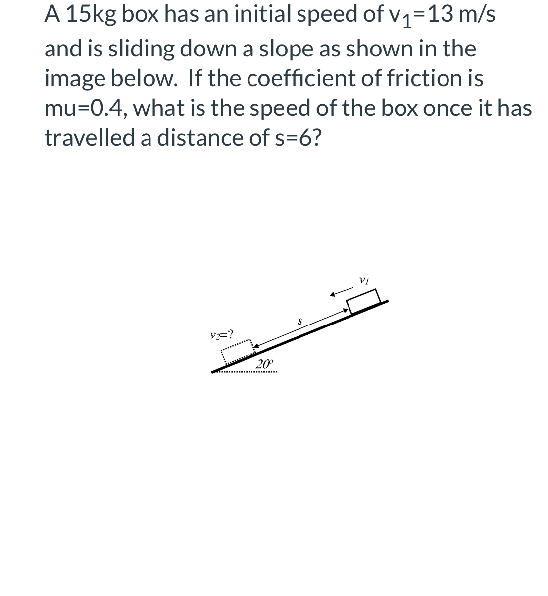 Solved A 15 ﻿kg box has an initial speed of v1=13ms ﻿and is | Chegg.com