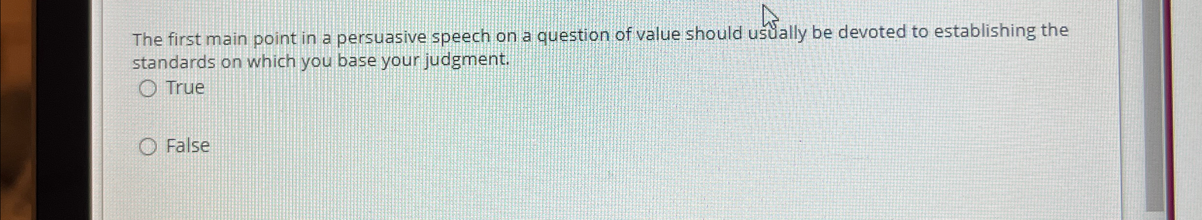 Solved The first main point in a persuasive speech on a | Chegg.com