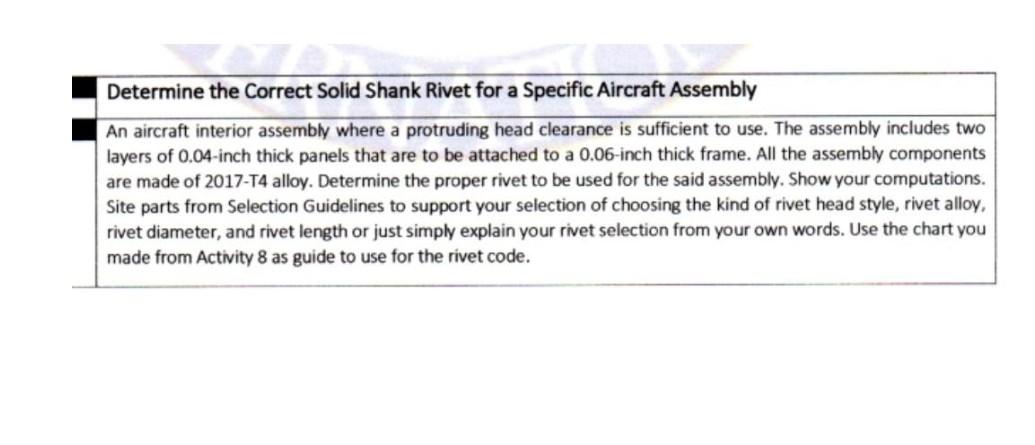 Determine the correct Solid Shank Rivet for a | Chegg.com