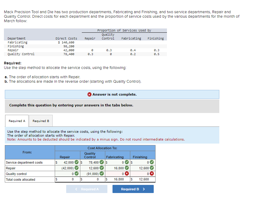 Solved Mack Precision Tool and Die has two production | Chegg.com