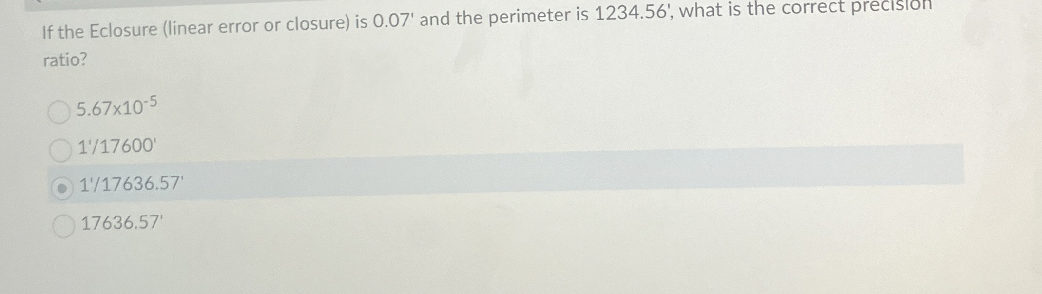 Solved If the Eclosure (linear error or closure) ﻿is 0.07' | Chegg.com