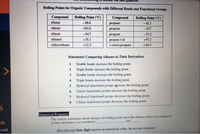 Solved Boiling Points for Organic Compounds with Different | Chegg.com