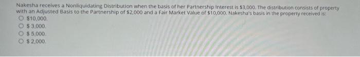 Solved Nakesha receives a Nonliquidating Distribution when | Chegg.com