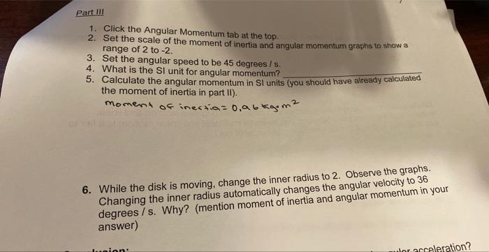 Solved 1. Click the Angular Momentum tab at the top. 2. Set | Chegg.com