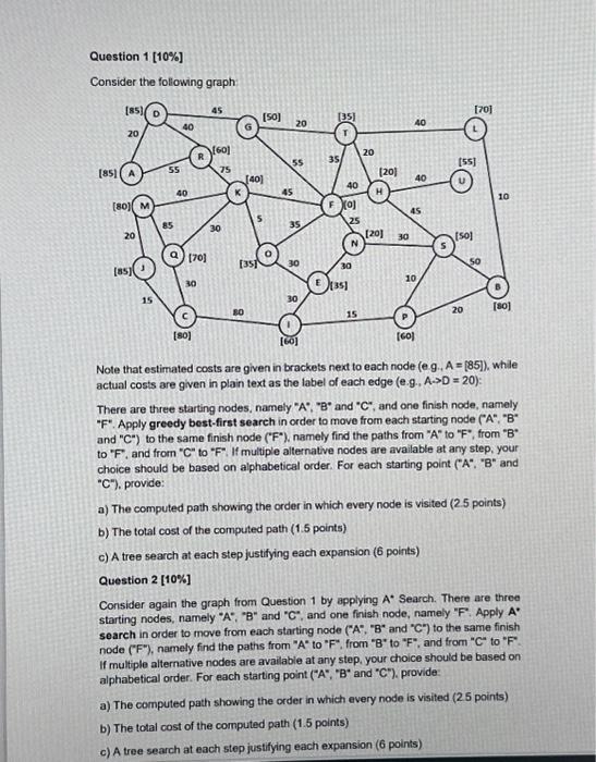 Question 1 [10\%] Consider the following graph Note | Chegg.com
