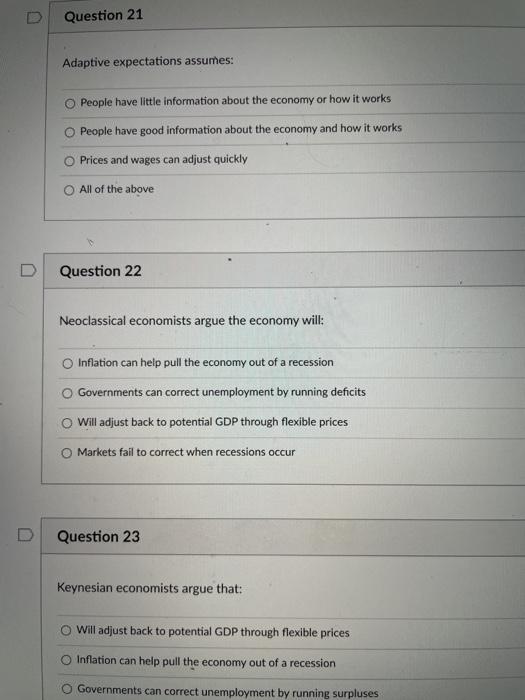 Solved Question 21 Adaptive expectations assumes: People | Chegg.com