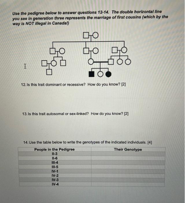 Solved Use the pedigree below to answer questions 12-14. The | Chegg.com