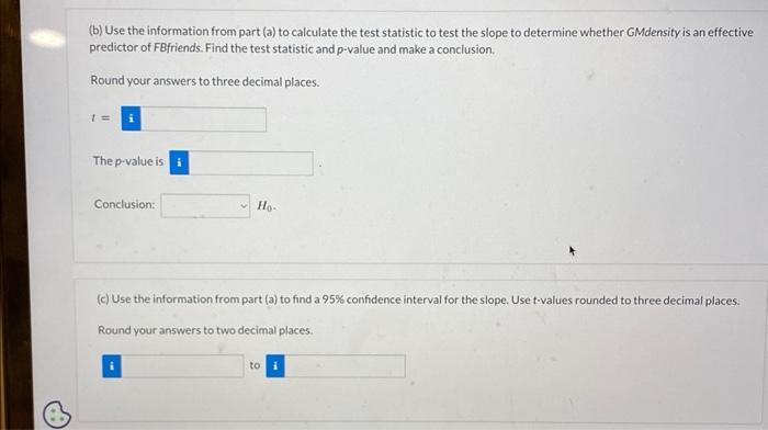 Solved Inference on the Slope of Facebook Friends and the | Chegg.com