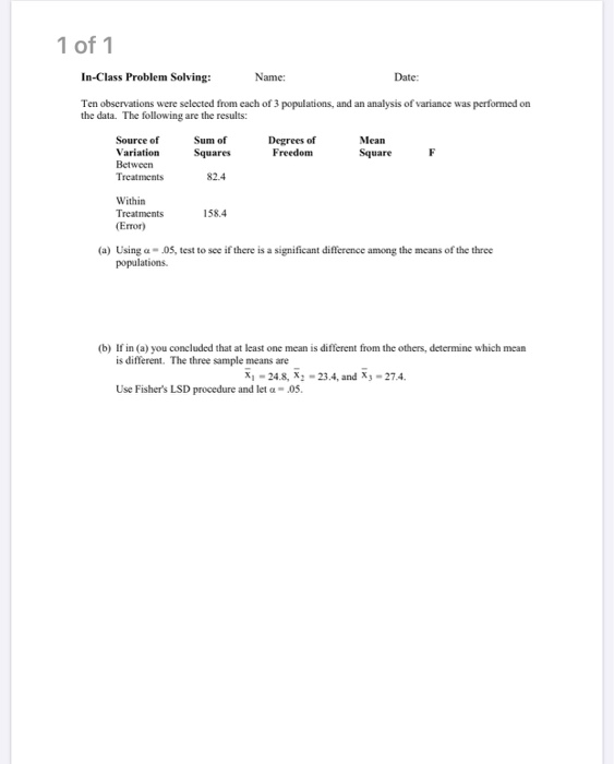 Solved 1 of 1 In-Class Problem Solving: Name: Date: Ten | Chegg.com