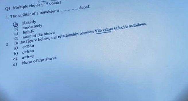 Solved Q1. Multiple choice 1. The emitter of a transistor is | Chegg.com