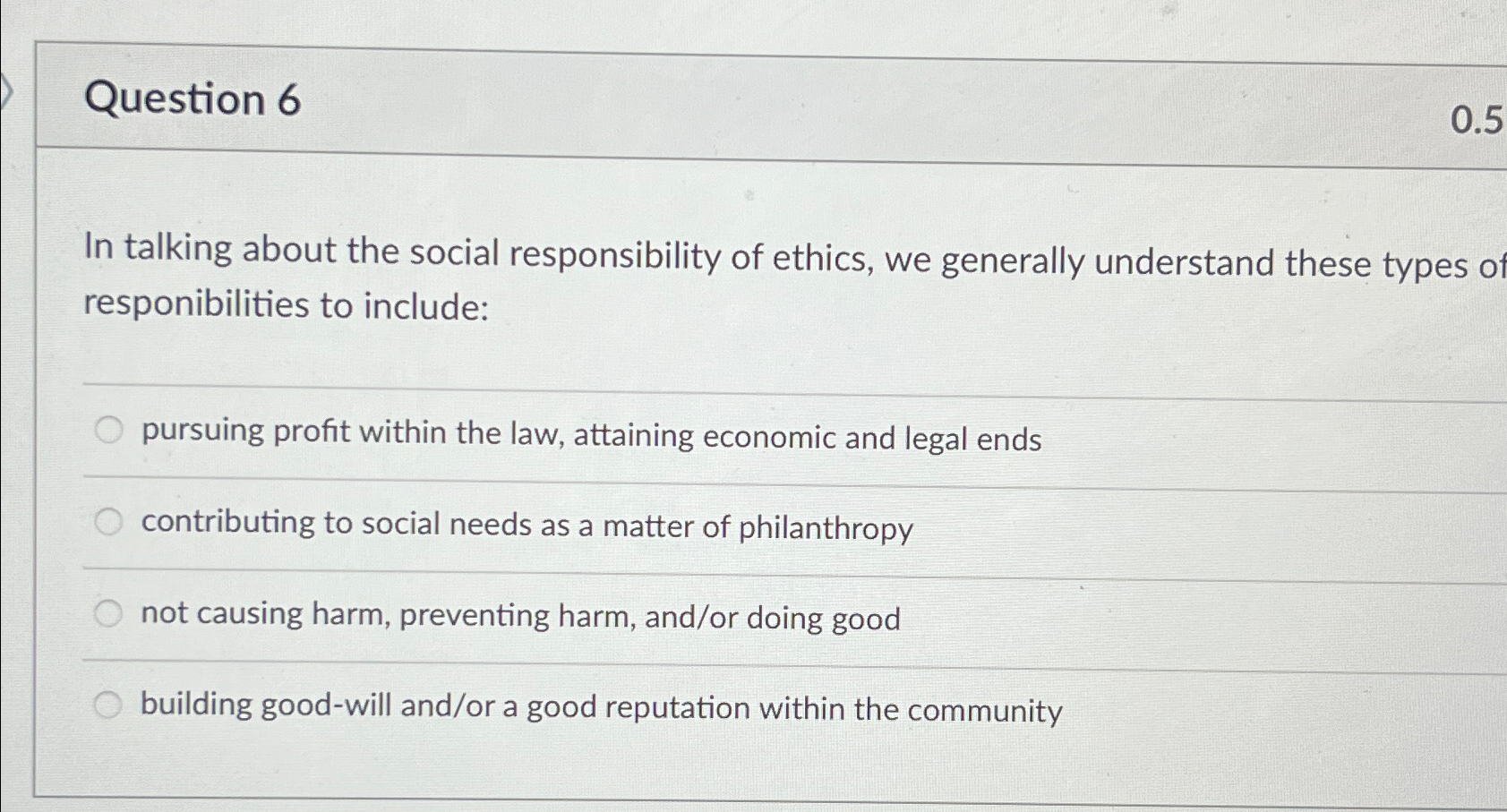Solved Question 6In talking about the social responsibility | Chegg.com