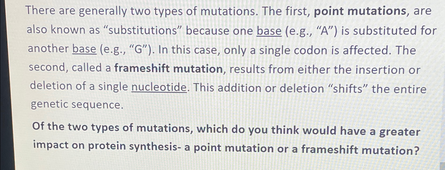 Solved There are generally two types of mutations. The | Chegg.com