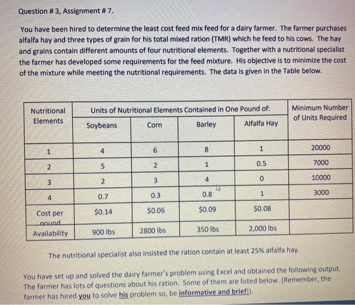 Question #3, Assignment #7. You have been hired to | Chegg.com