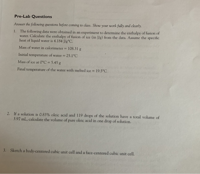 Solved Pre-Lab Questions Answer the following questions | Chegg.com