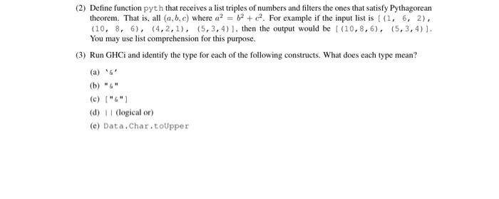 Solved (2) Define function pyth that receives a list triples | Chegg.com