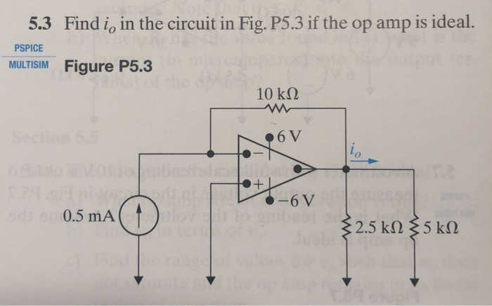 Solved 5.3 Find i, in the circuit in Fig. P5.3 if the op amp | Chegg.com