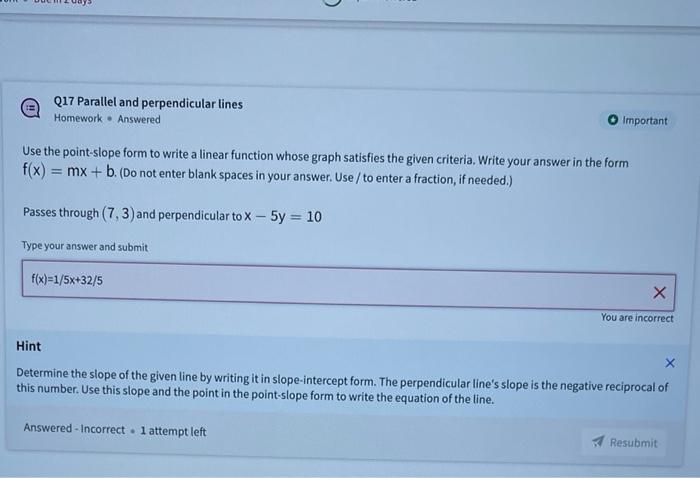 Solved U Q17 Parallel and perpendicular lines Homework - | Chegg.com