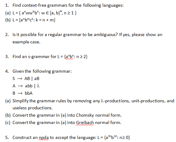 Solved 1. Find context-free grammars for the following | Chegg.com