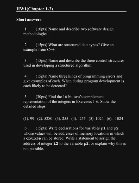 Solved hort answers 1. (10pts) Name and describe two | Chegg.com