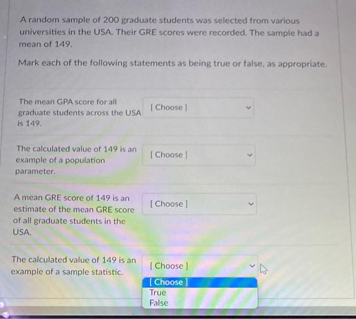 Solved A random sample of 200 graduate students was selected | Chegg.com