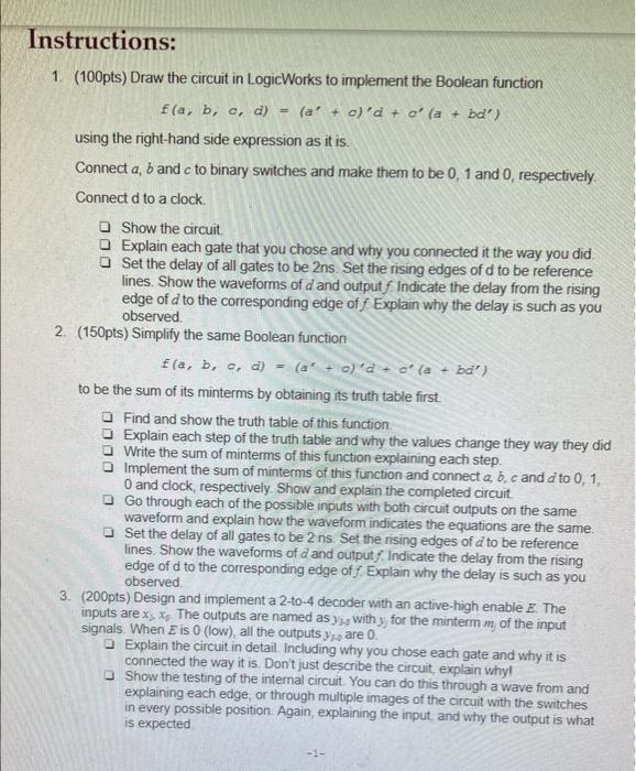 nstructions: 1. (100pts) Draw the circuit in | Chegg.com