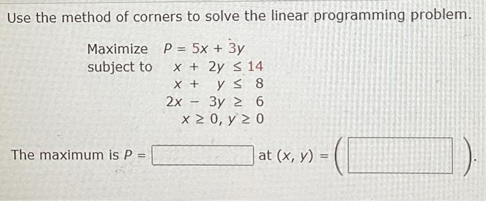 Solved Use the method of corners to solve the linear | Chegg.com