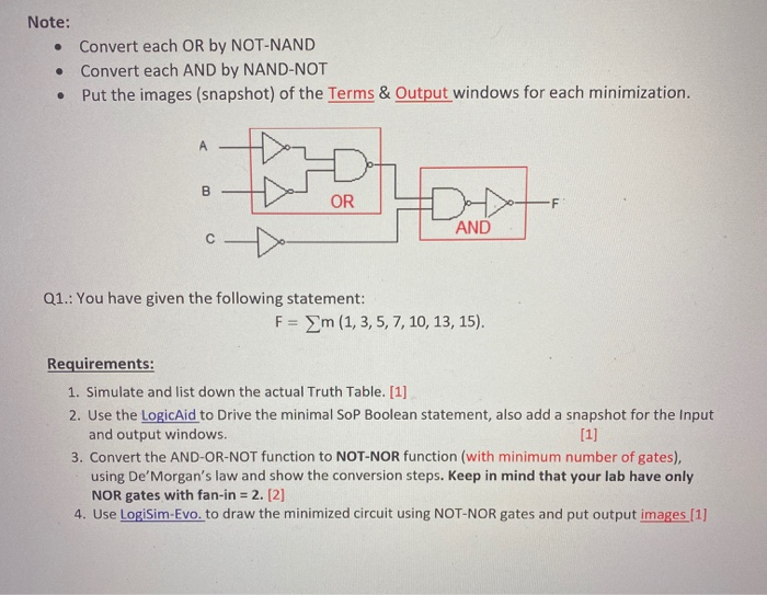 Solved Note: . Convert each OR by NOT-NAND Convert each AND | Chegg.com