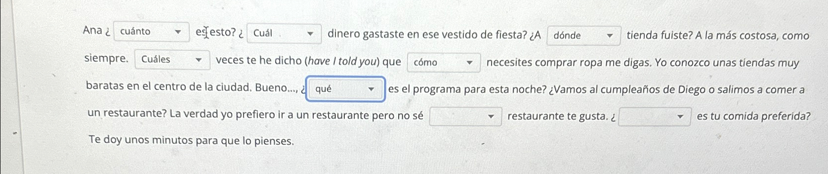 Solved Ana 2 ﻿cuánto eșx̧esto? ¿ ﻿Cuál dinero gastaste en | Chegg.com
